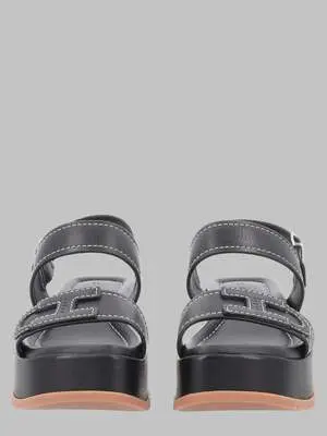 Hogan Leather Platform Sandals With Crossover Straps - Black
