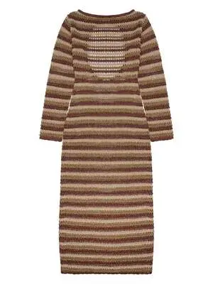 MC2 SAINT BARTH Striped Crochet Knit Maxi Dress - Gold