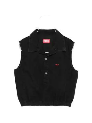 DIESEL® Cotton Shirt Collar Button-up Top With Logo Embroidery