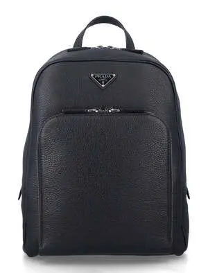 Prada Leather Backpack With Front Zip Pocket