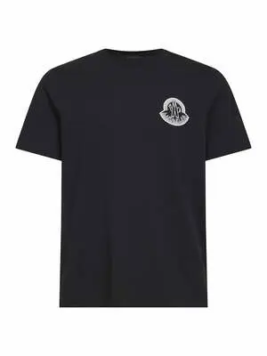 Moncler Cotton Crewneck Short-sleeve T-shirt With Printed Logo - Nero