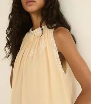 DÔEN Avalon Silk Georgette Babydoll Dress With Lace Appliqu