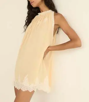DÔEN Avalon Silk Georgette Babydoll Dress With Lace Appliqu