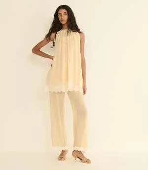 DÔEN Avalon Silk Georgette Babydoll Dress With Lace Appliqu