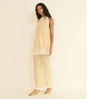 DÔEN Avalon Silk Georgette Babydoll Dress With Lace Appliqu