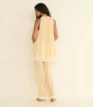 DÔEN Avalon Silk Georgette Babydoll Dress With Lace Appliqu