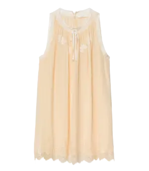 DÔEN Avalon Silk Georgette Babydoll Dress With Lace Appliqu