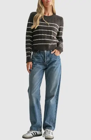 ALL IN FAVOR Striped Cable Knit Cropped Sweater