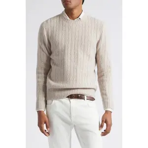 Eleventy Cable Knit Cashmere & Silk Blend Sweater - 02n Sand