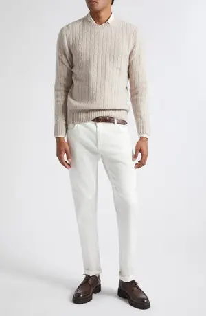 Eleventy Cable Knit Cashmere & Silk Blend Sweater - 02n Sand