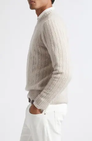 Eleventy Cable Knit Cashmere & Silk Blend Sweater - 02n Sand