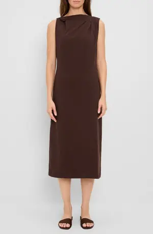 Michael Stars Aurelia Asymmetric Pleated Midi Dress - Java