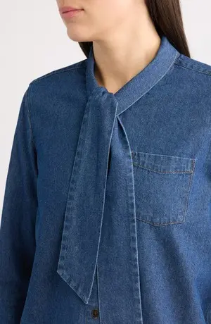 Anne Klein Tie Neck Denim Shirt