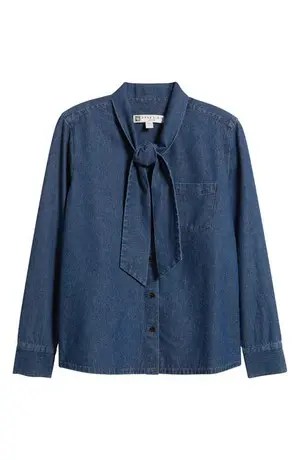Anne Klein Tie Neck Denim Shirt