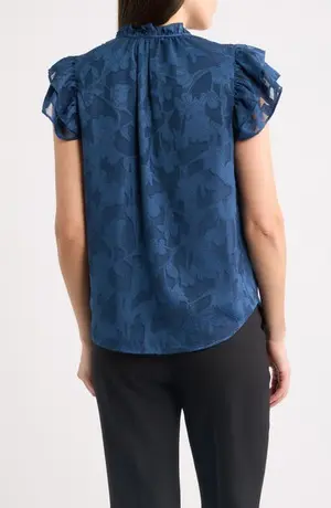 Anne Klein Ruffled Sleeve Tie Neck Top