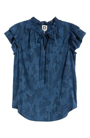 Anne Klein Ruffled Sleeve Tie Neck Top