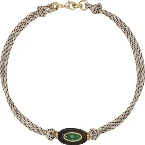 ROXANNE ASSOULIN Cord Necklace With Wood And Emerald Detail