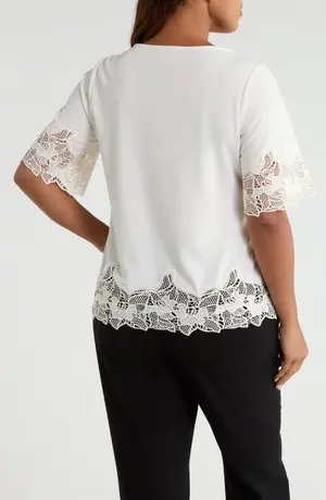 Anne Klein Lace Trim Asymmetrical Knit Top