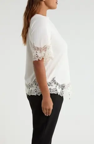 Anne Klein Lace Trim Asymmetrical Knit Top