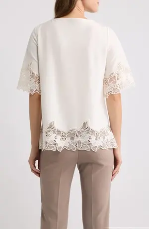 Anne Klein Lace Trim Asymmetrical Hem Top
