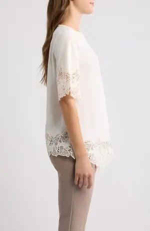 Anne Klein Lace Trim Asymmetrical Hem Top