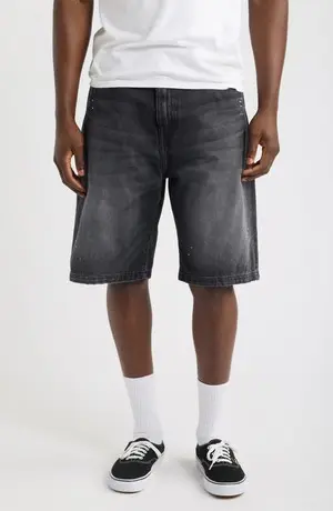 Carhartt Work In Progress Landon Denim Shorts With Paint Splatter - Black (destroy Wash/splatter)