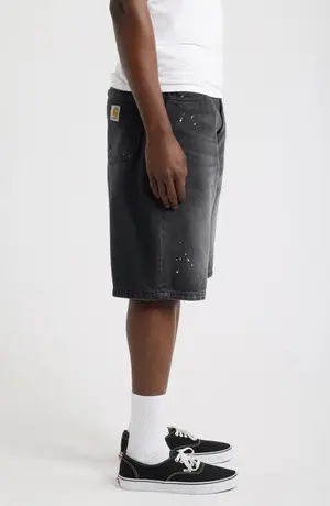 Carhartt Work In Progress Landon Denim Shorts With Paint Splatter - Black (destroy Wash/splatter)
