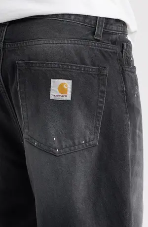 Carhartt Work In Progress Landon Denim Shorts With Paint Splatter - Black (destroy Wash/splatter)