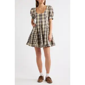 DAMSON MADDER Sabina Plaid Mini Godet Dress - Cardamon