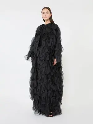 Max Mara Long Silk Organza Skirt With Petal Detail - Black