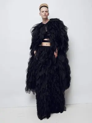 Max Mara Long Silk Organza Skirt With Petal Detail - Black