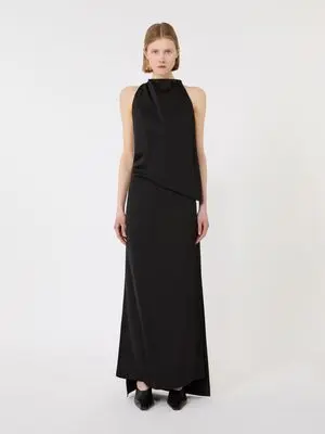 Max Mara Viscose Satin Draped Maxi Dress With High-low Hem