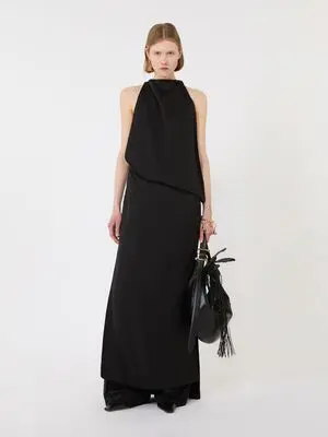 Max Mara Viscose Satin Draped Maxi Dress With High-low Hem