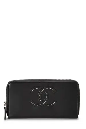 Chanel Calfskin Studded Zip Around Wallet