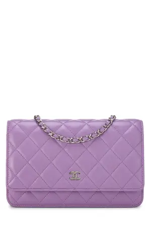 Chanel Lambskin Classic Quilted Wallet On Chain - Purple