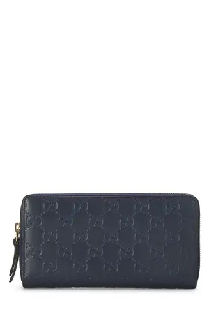 Gucci Ssima Zip Around Wallet - Navy