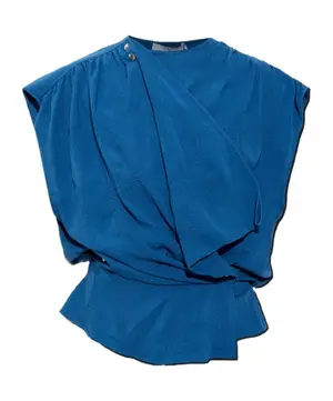 IRO PARIS Pleated Round Neck Top - Blue