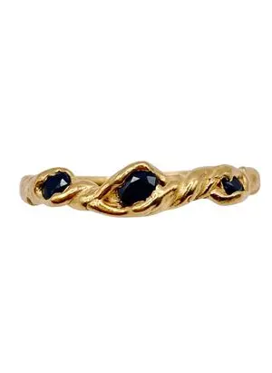 MITSYMAY JEWELLERY Gold / Black One Of A Kind Black Gemstone Twisted Ring - Gold/black