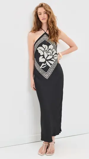 Free People Citrine Halterneck Midi Dress - Raven Combo