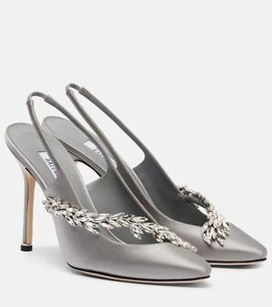 Balenciaga X Manolo Blahnik Embellished Satin Slingback Pumps