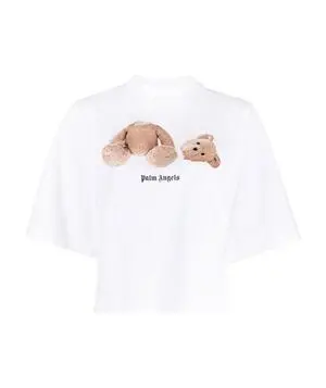 Palm Angels Bear Print Cropped T-shirt - White