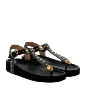 Isabel Marant Étoile Enore Studded Leather Thong Sandals - Black