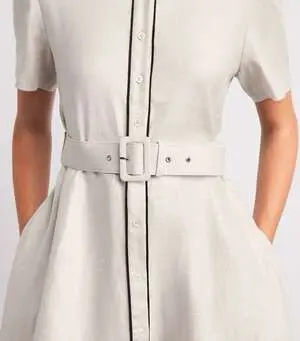 TOCCIN Linen-blend Jean Midi Dress With Contrast Piping