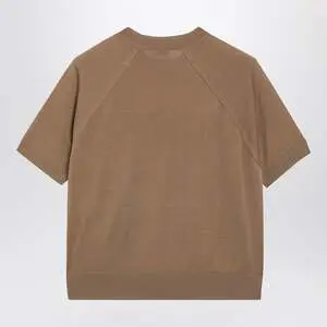 Moncler Beige Wool Sweater With Logo Patch - Cream