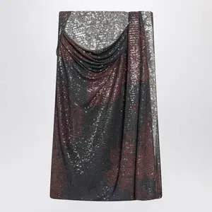 MAISON MARGIELA Printed Draped Sequin Maxi Skirt In Blue And Burgundy - Multicolor