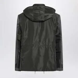 Sacai Grey/khaki Wool And Nylon Jacket