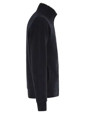Herno Pure Wool Knit Jacket With High Collar And Faux Fur Lining