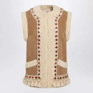 Valentino Garavani Shearling And Suede Vest - Cream