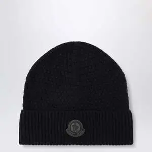 Moncler Wool Beanie With Logo Patch - Blue