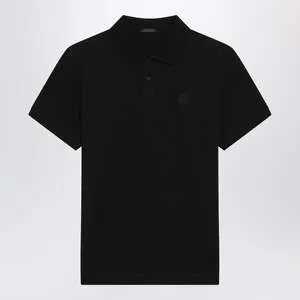 Moncler Cotton Pique Polo Shirt With Logo Patch - Black